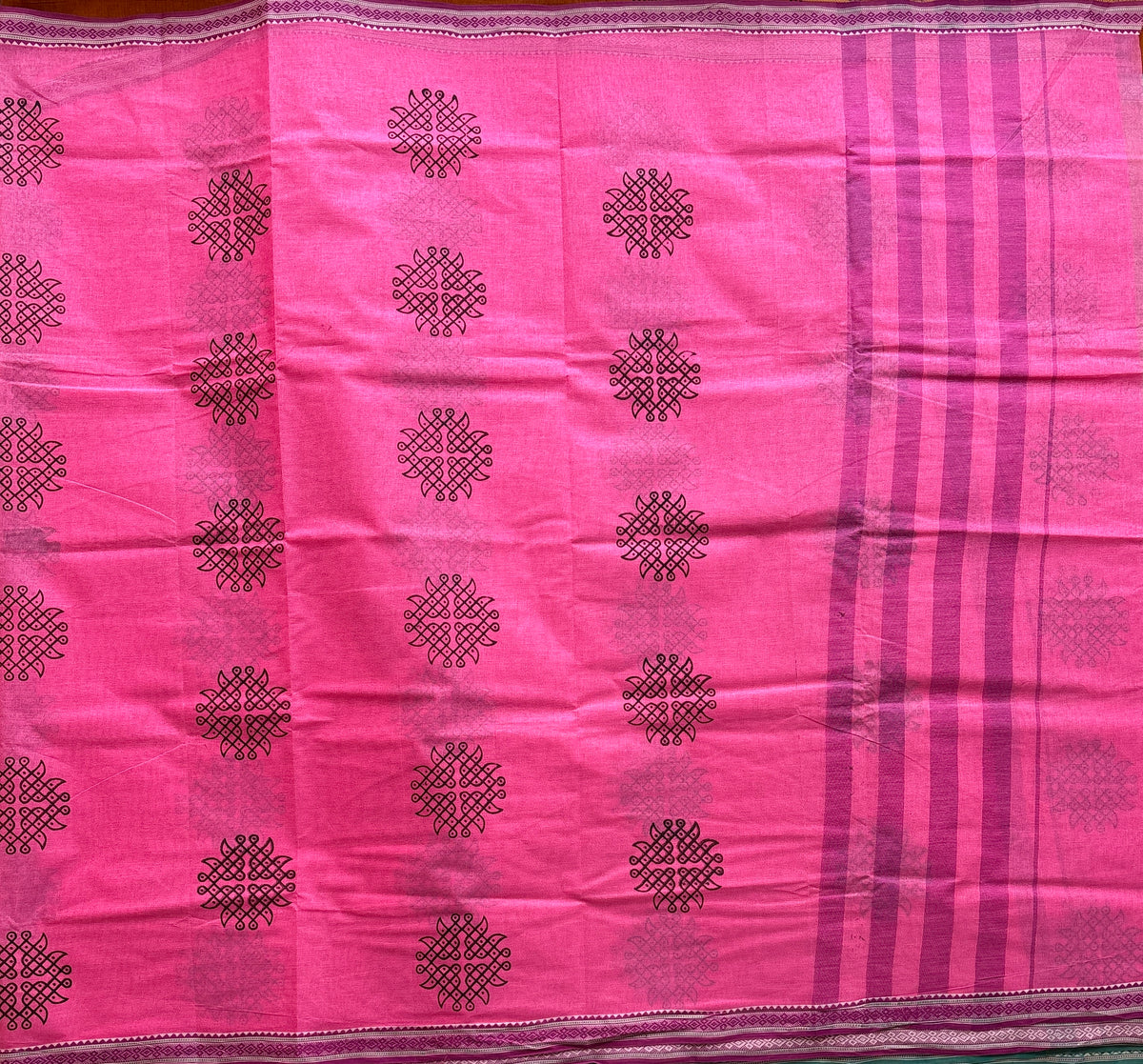 Rukmini Bandarulanka Kora cotton handprinted saree | The Maggam Collective