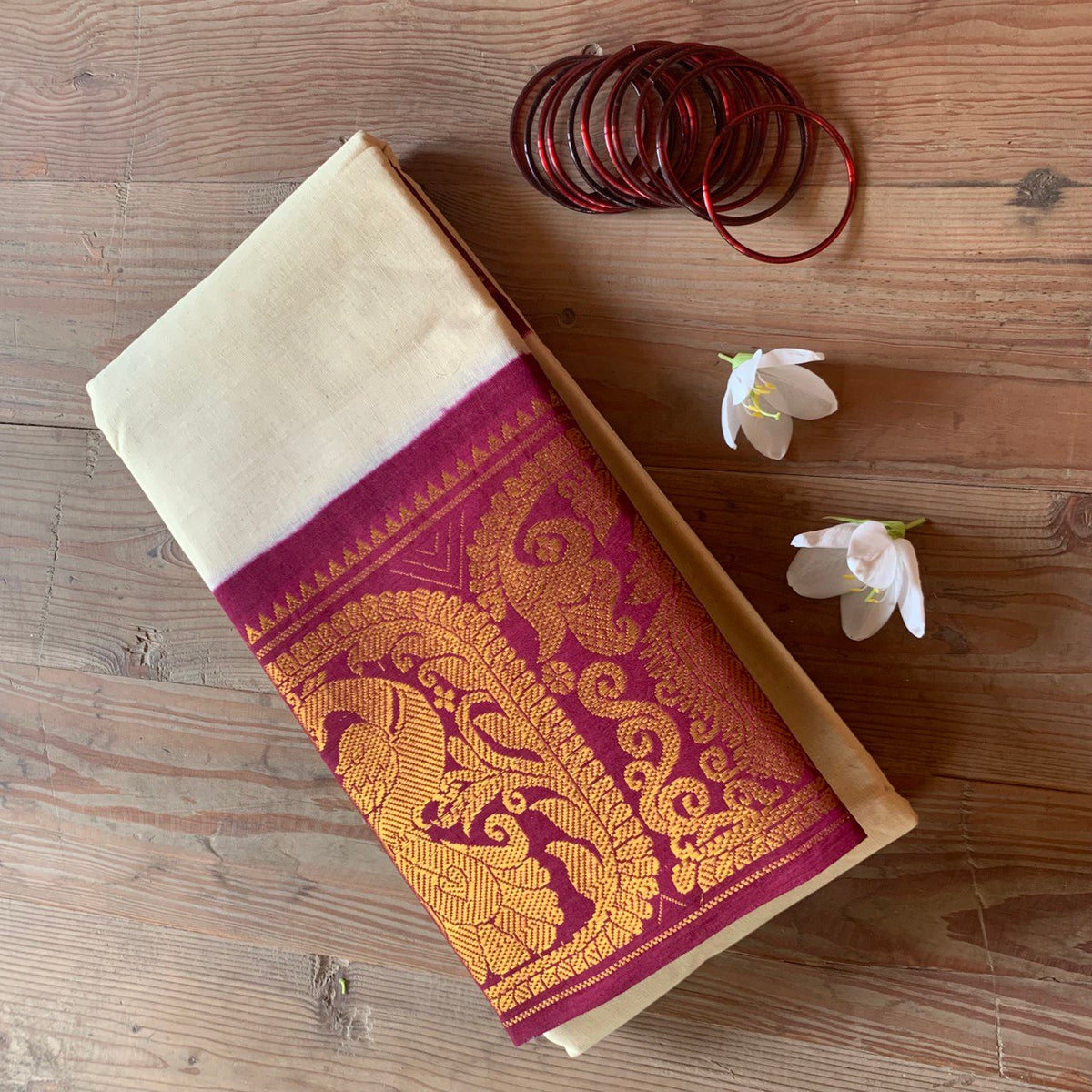 Mala - long border Madurai Sungudi saree | The Maggam Collective